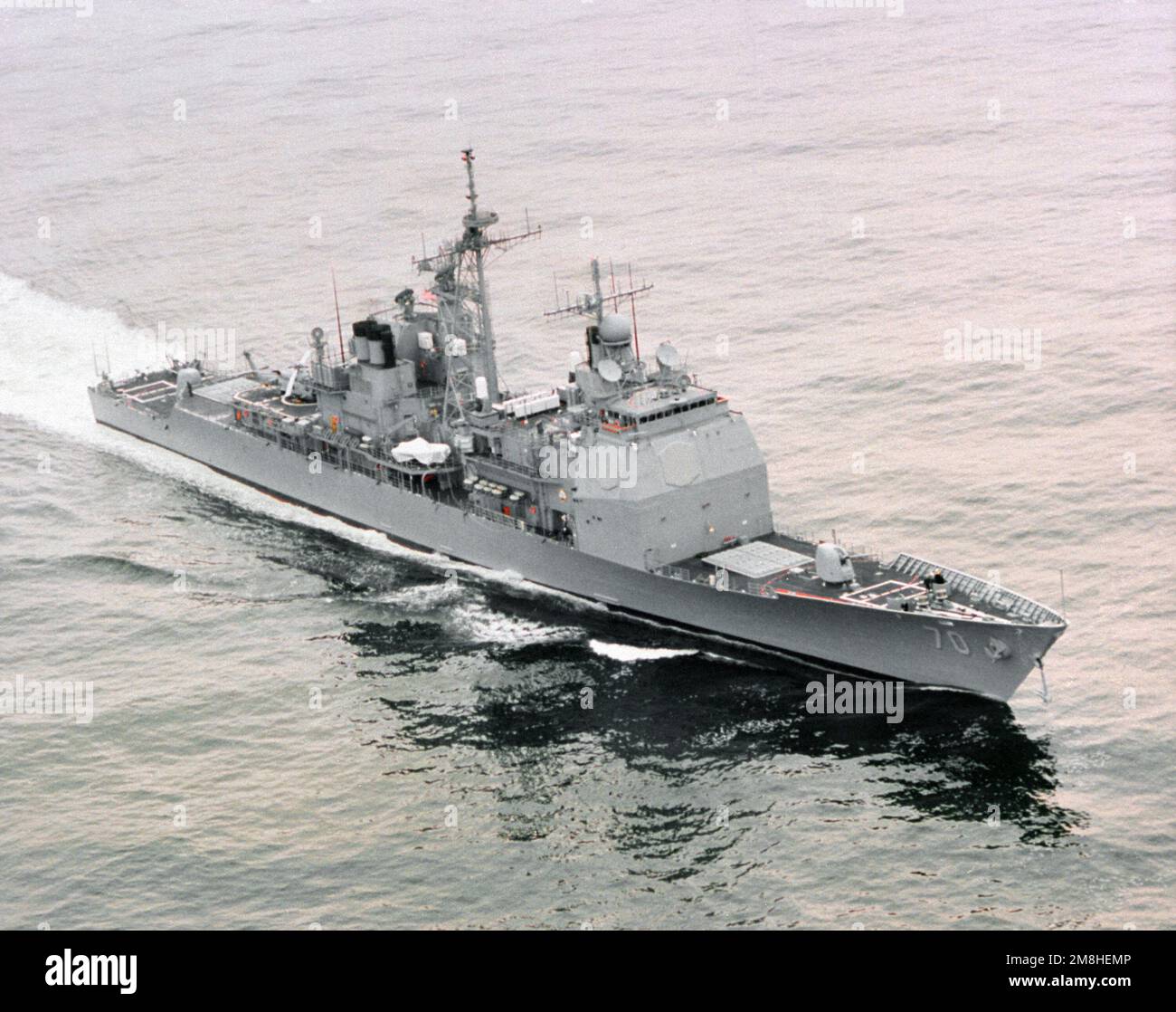 A starboard bow view of the guided missile cruiser USS LAKE ERIE (CG-70 ...