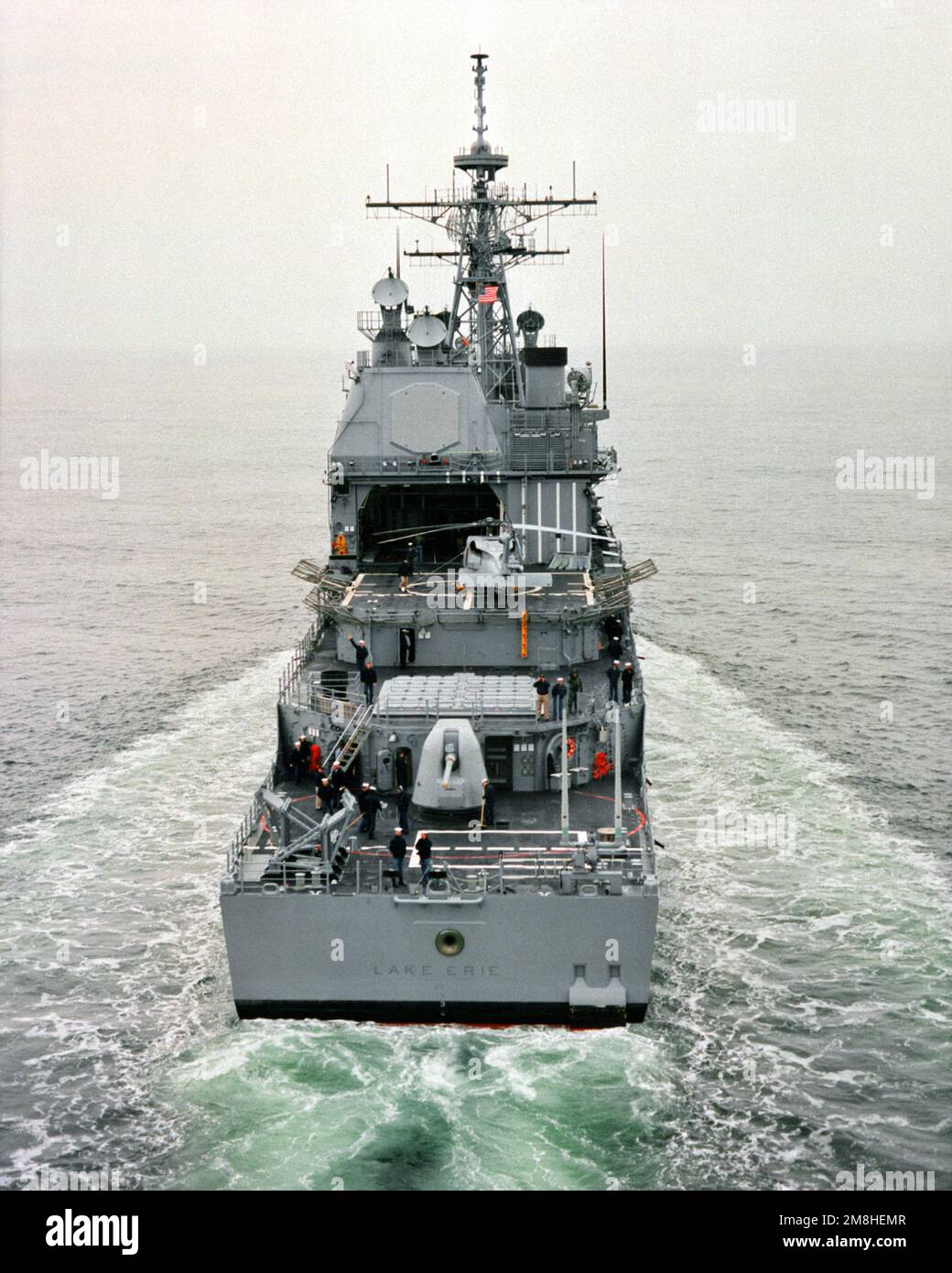 A stern view of the guided missile cruiser USS LAKE ERIE (CG-70 ...