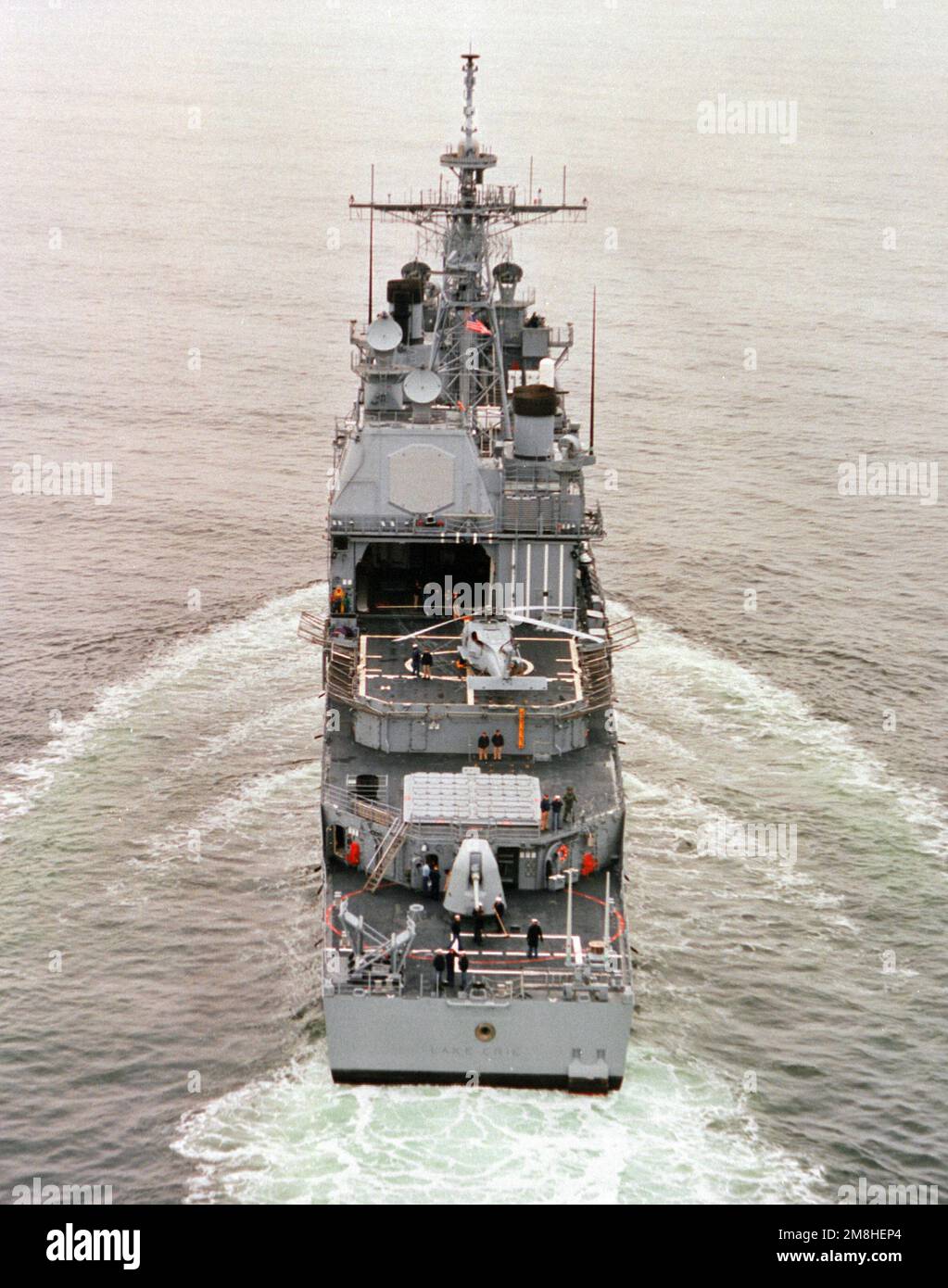 A stern view of the guided missile cruiser USS LAKE ERIE (CG-70 ...