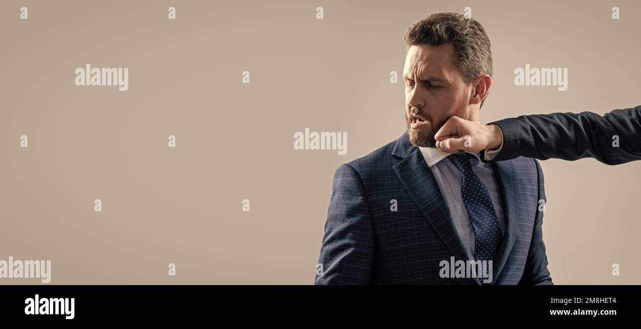 Man face portrait, banner with copy space. knockout. struggle for ...