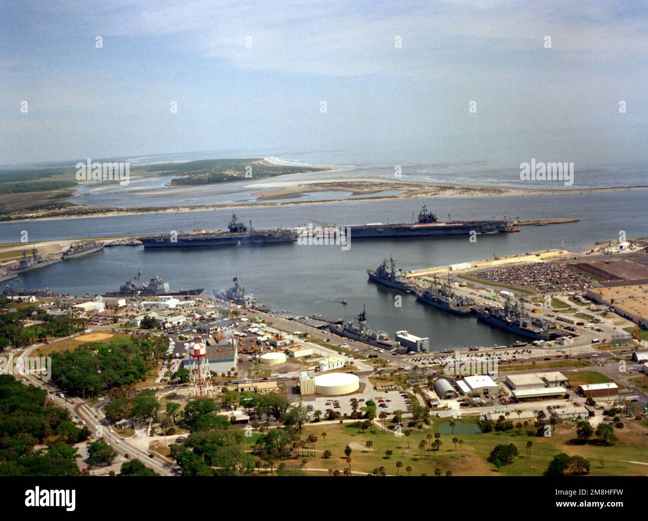 An aerial view, looking north, of the naval station with the aircraft ...