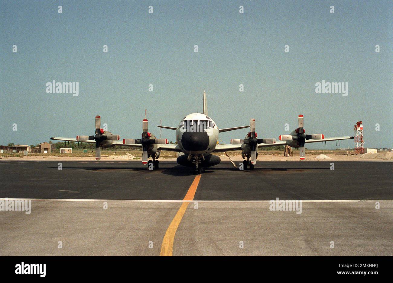 A front view of an EP-3E Orion aircraft of Fleet Air Reconnaissance ...