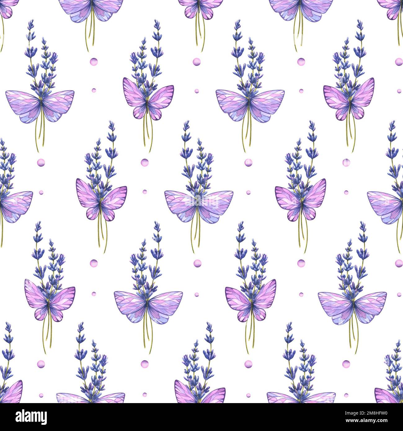 Flowers, lavender twigs with butterflies on a white background ...