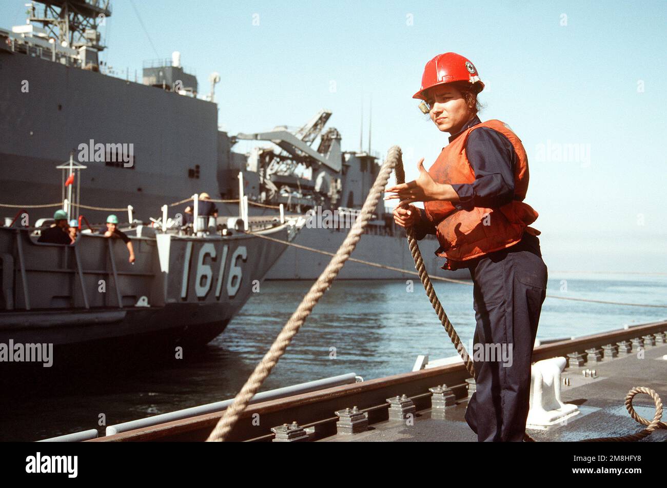 Standing aboard the medium auxiliary floating dry dock STEADFAST (AFDM ...