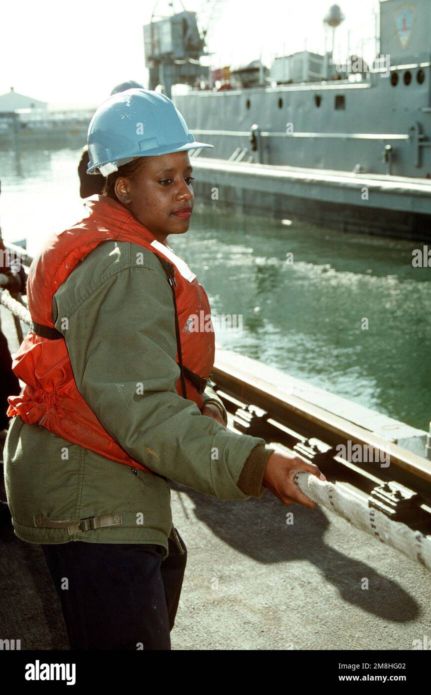 Standing aboard the medium auxiliary floating dry dock STEADFAST (AFDM ...