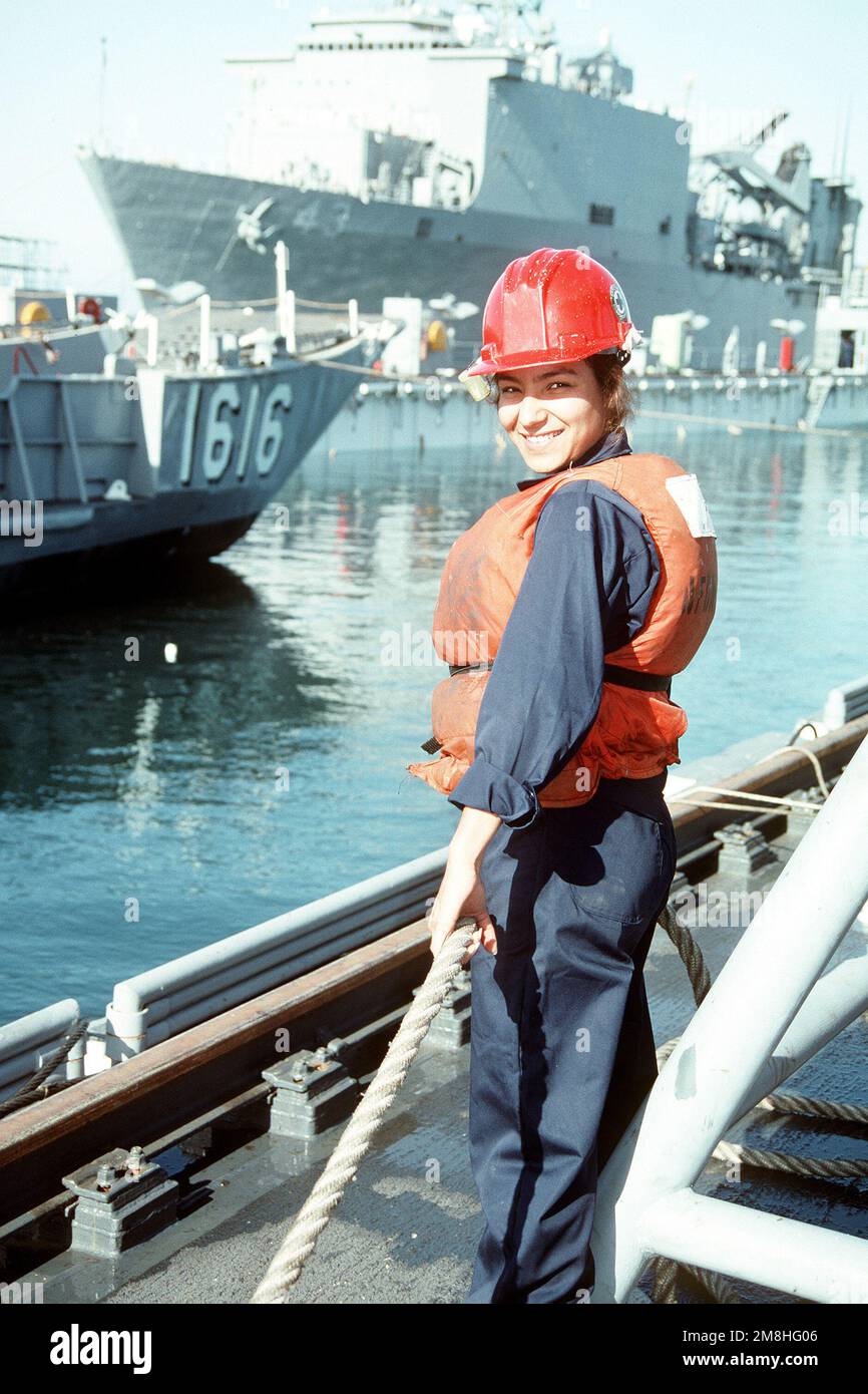 Standing aboard the medium auxiliary floating dry dock STEADFAST (AFDM ...