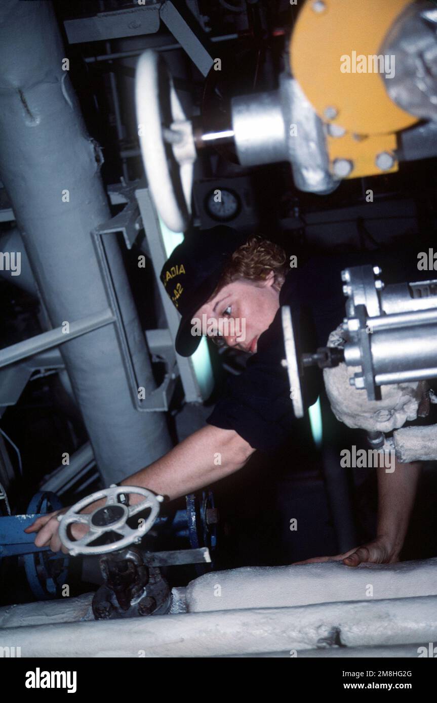 Boilerman Technician/Fireman Rebecca Powers turns a valve to maintain ...