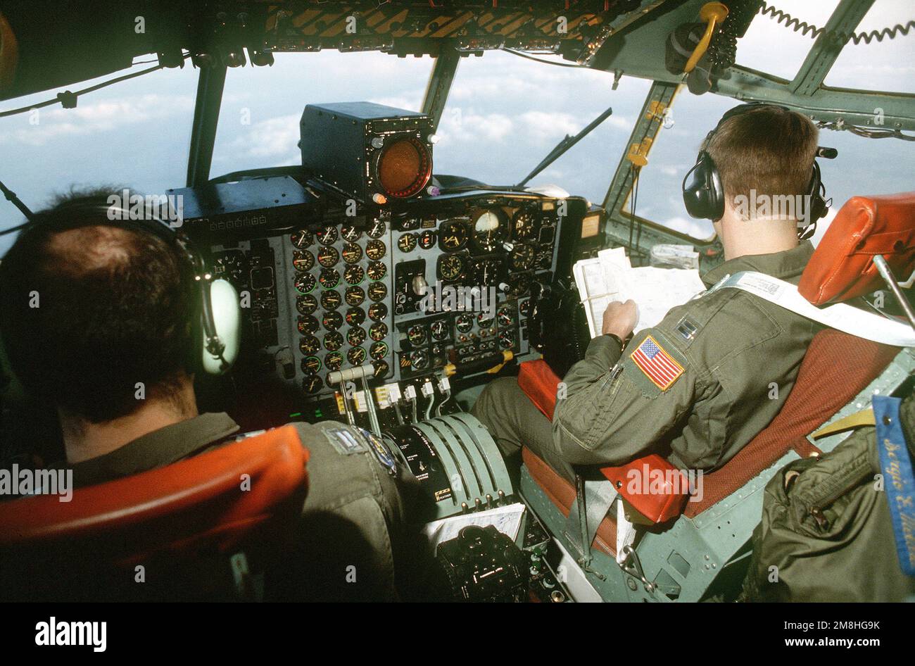 CPT Pat McLeod (left) pilot and CPT Don Kudym, co-pilot in the cockpit ...