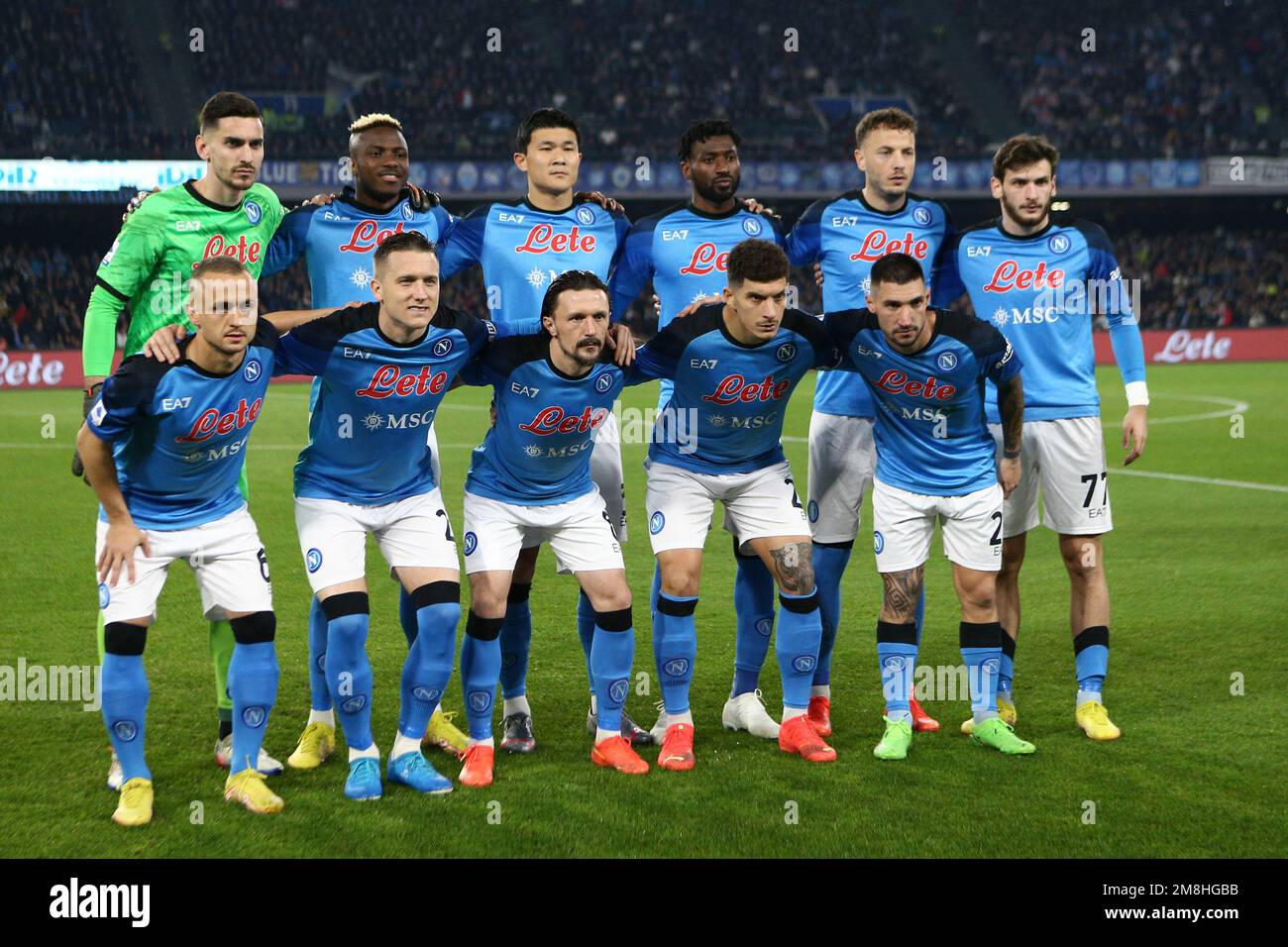 Naples, Italy. 13th Jan, 2023. Players oSsc Napoli pose for a team ...