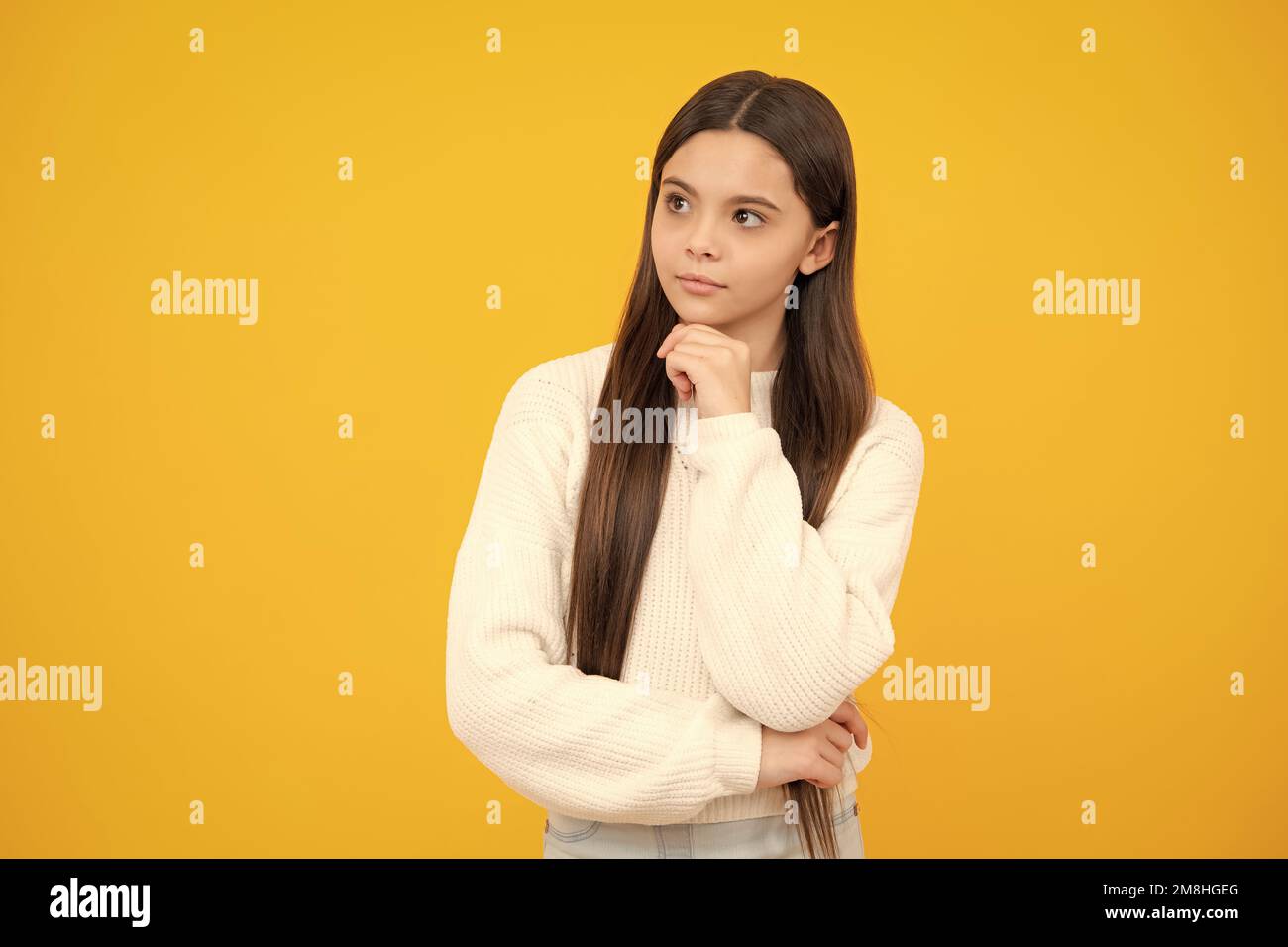 Thinking teenager girl, thoughtful emotion. Thoughtful teenager child ...