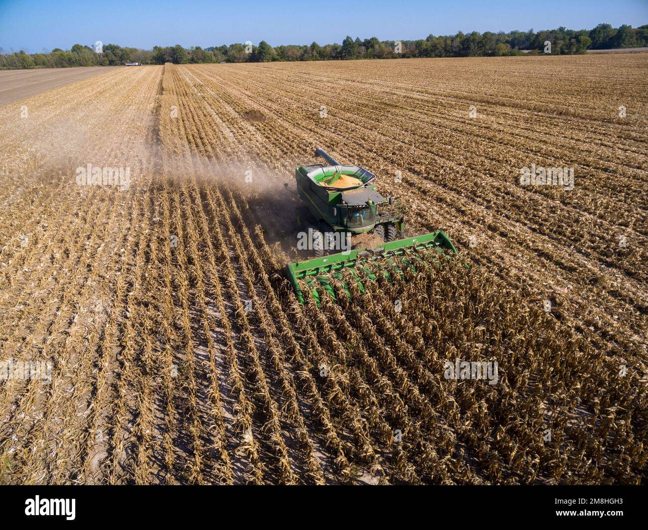 63801-08502 Corn Harvest, John Deere combine harvesting corn - aerial ...