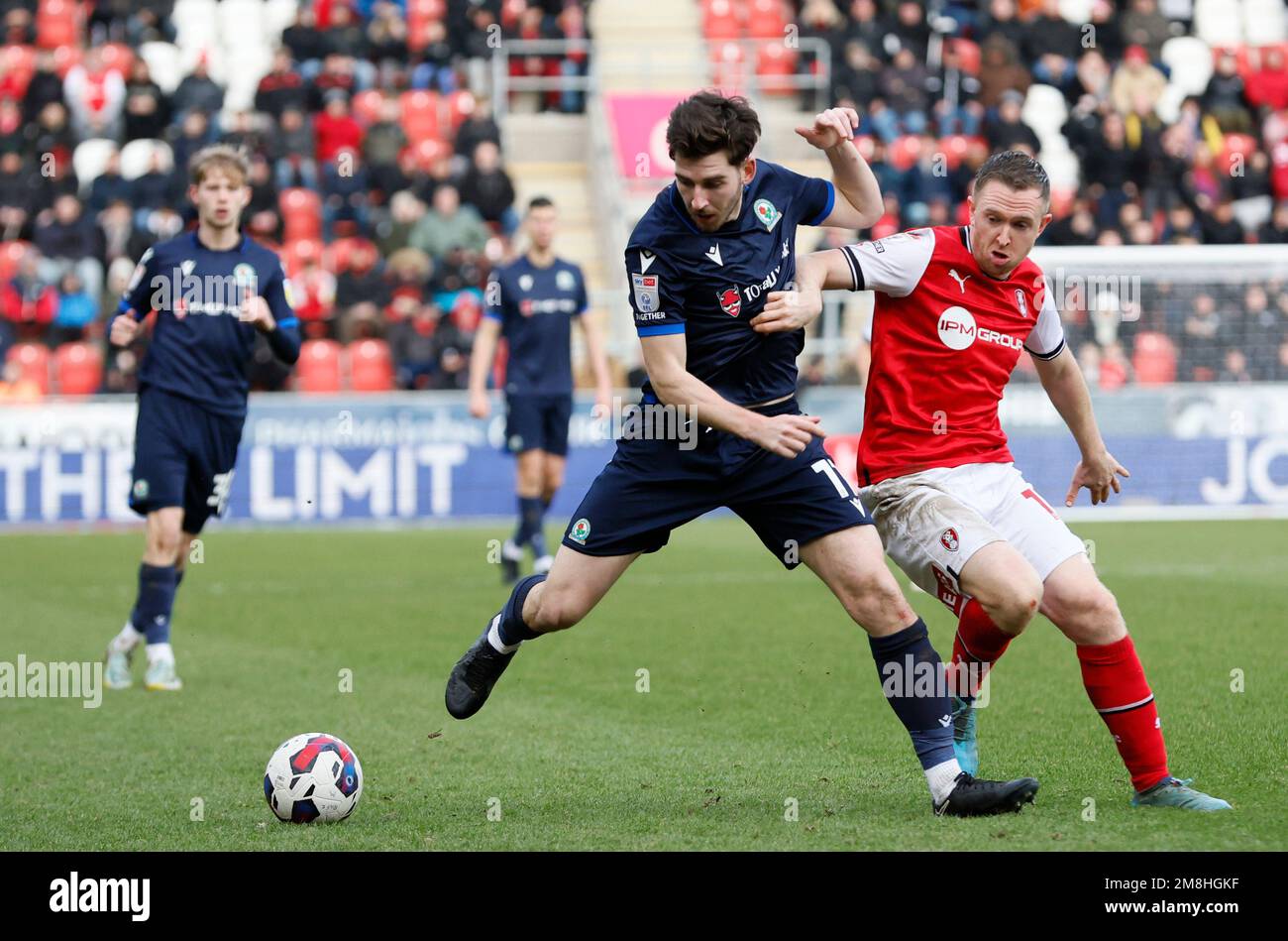 Blackburn Rovers' Joseph Rankin-Costello (left) and Rotherham United's ...