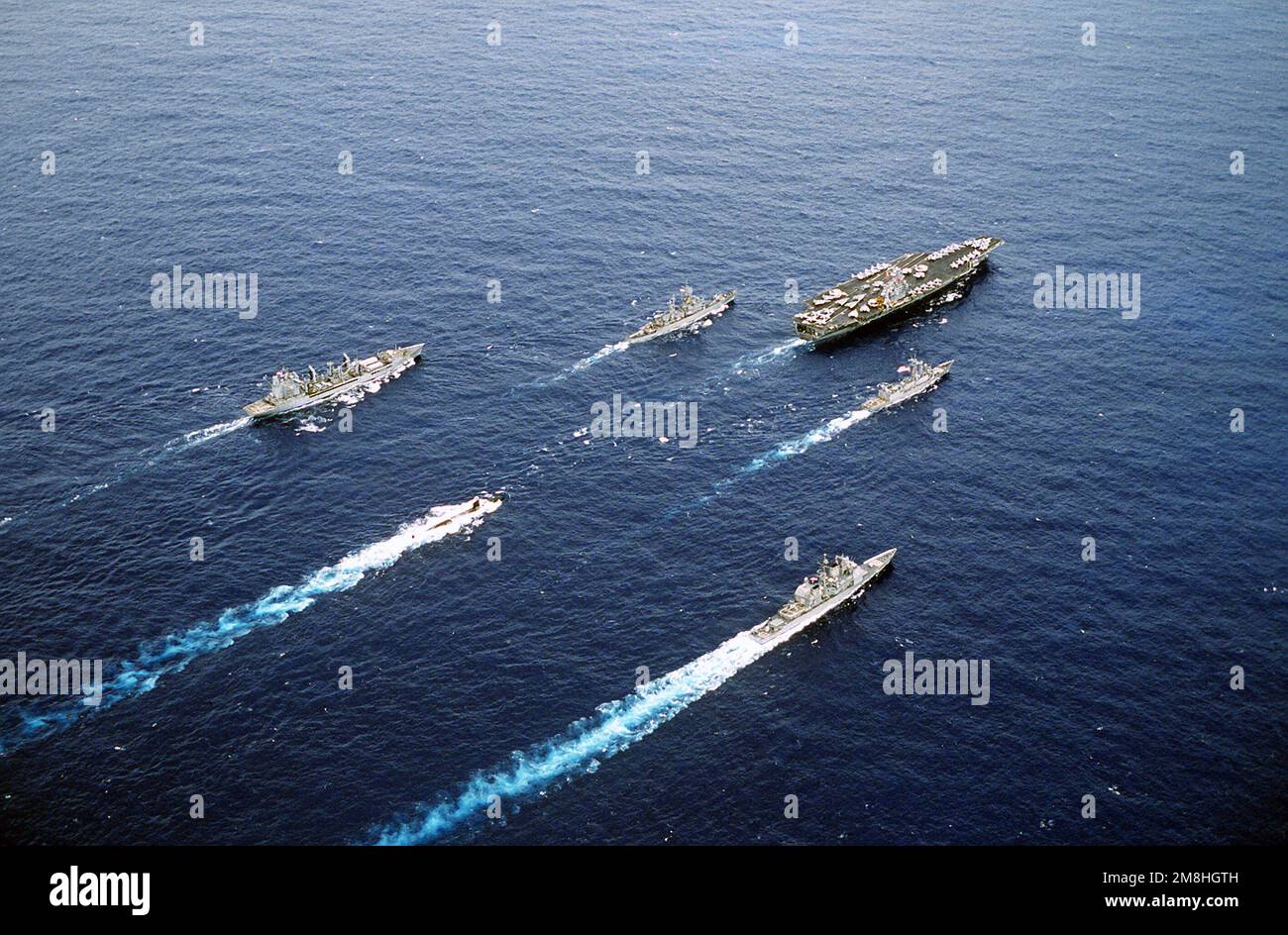 An aerial starboard quarter view of WestPac '93 Battle Group Foxtrot ...