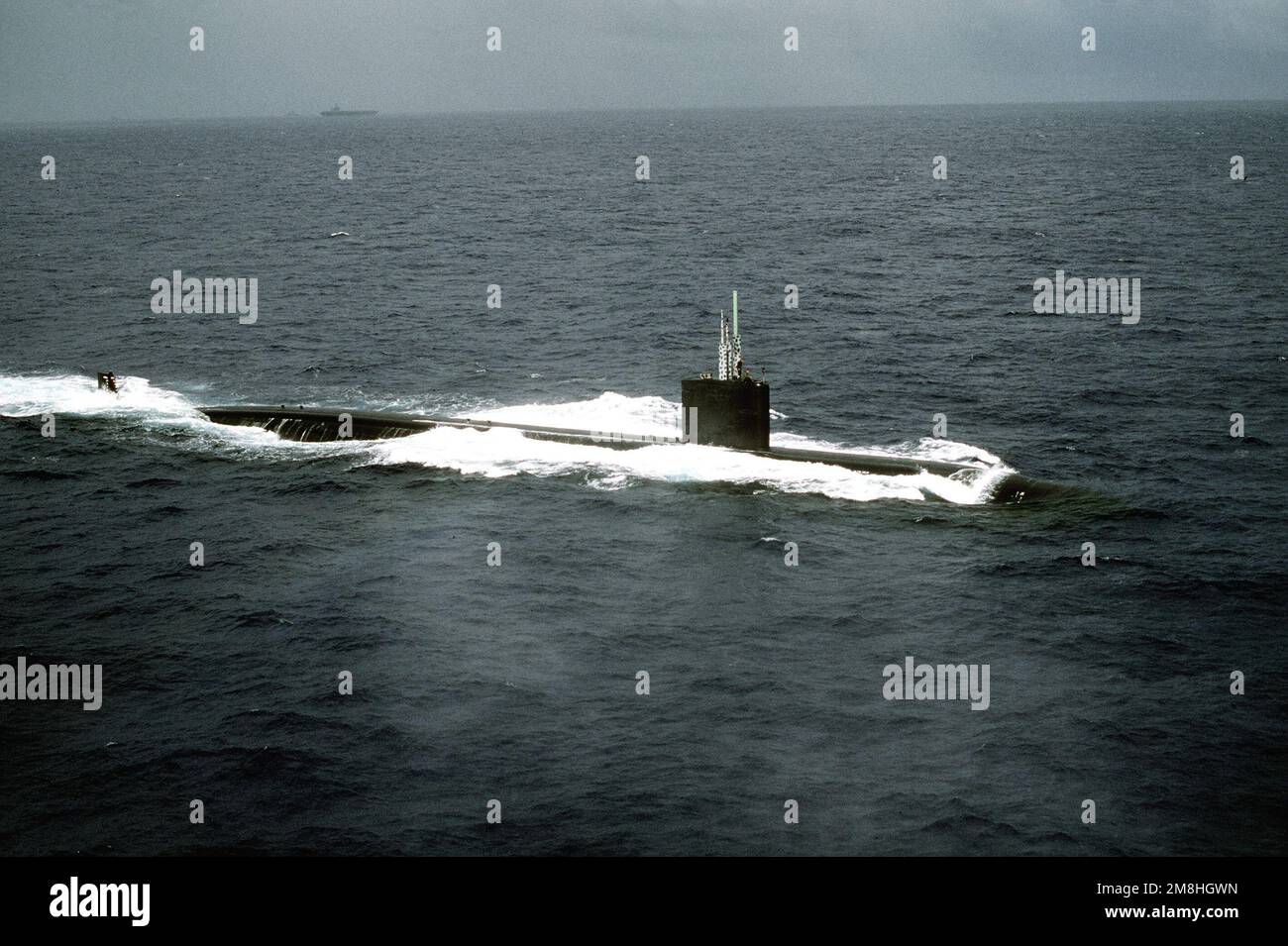 An aerial starboard side view of the nuclear-powered attack submarine ...