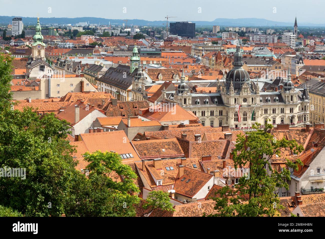 View over the rooftops of Graz, Austria; red tiled roofs as seen from ...