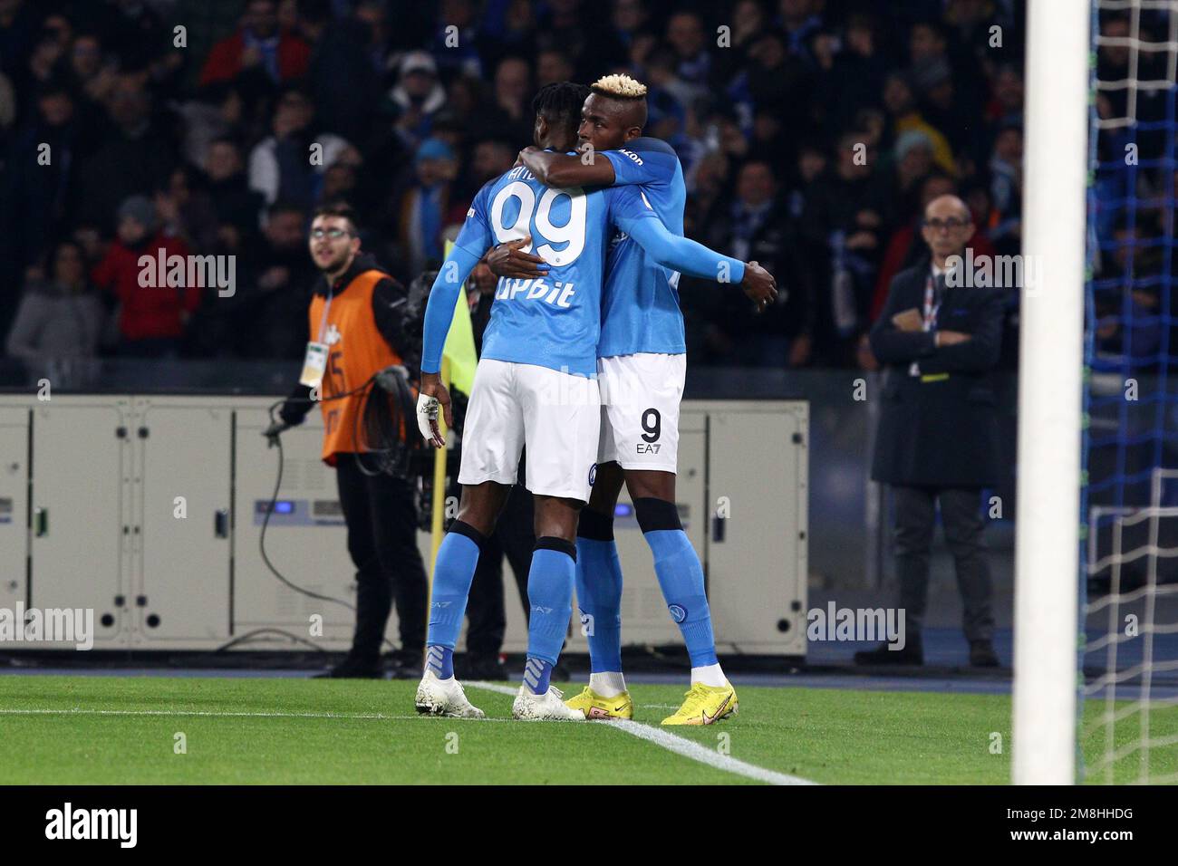 Naples, Italy. 13th Jan, 2023. Victor Osimhen of Ssc Napoli celebrates ...