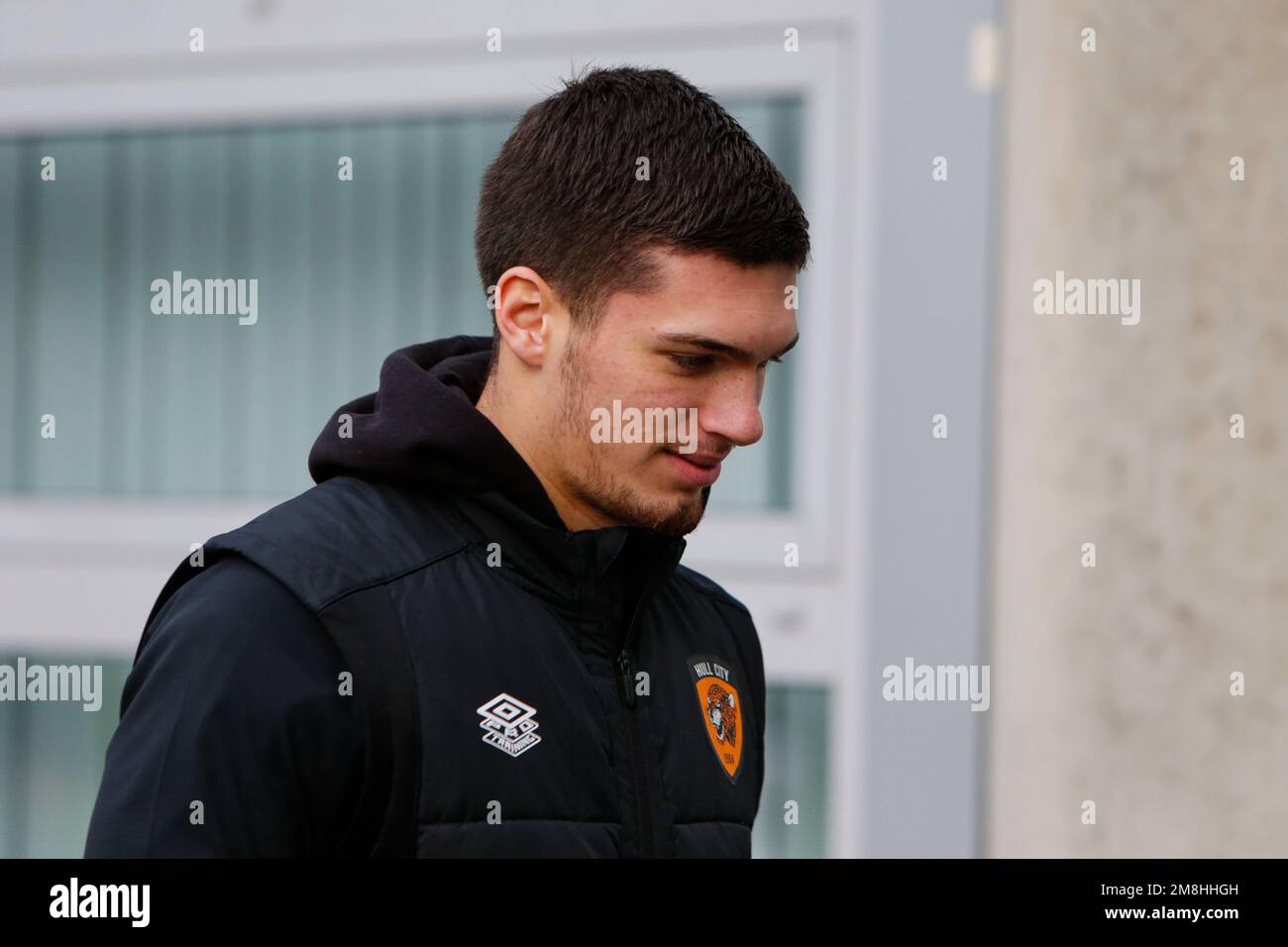 Xavier Simons #35 of Hull City arrives for the Sky Bet Championship ...