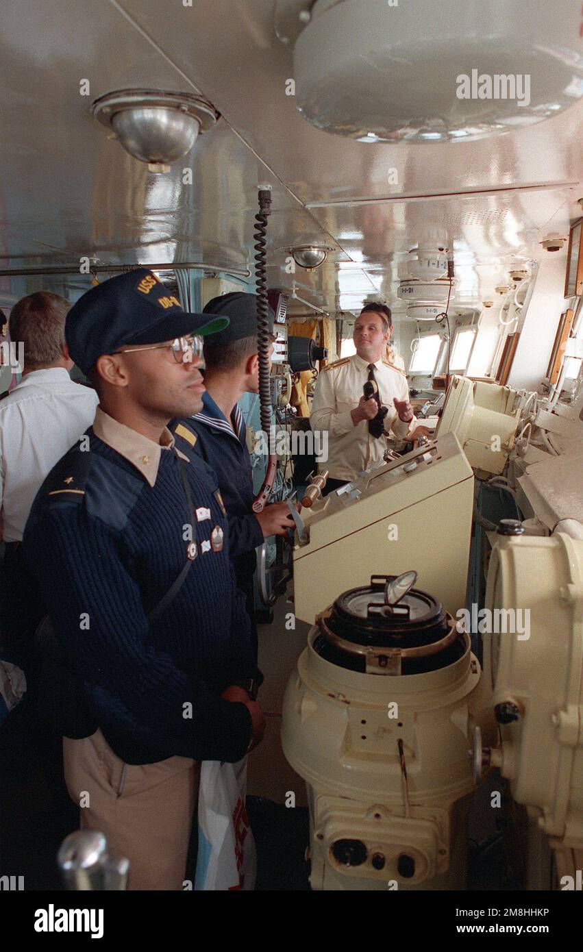 Midshipman 1ST Class Michael Nelms tours the bridge of the Russian navy ...