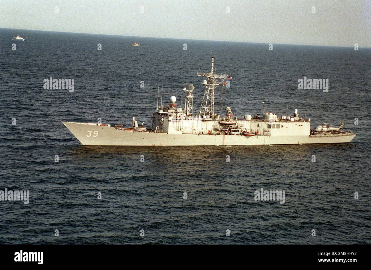 A port view of the guided missile frigate USS DOYLE (FFG-39) during ...