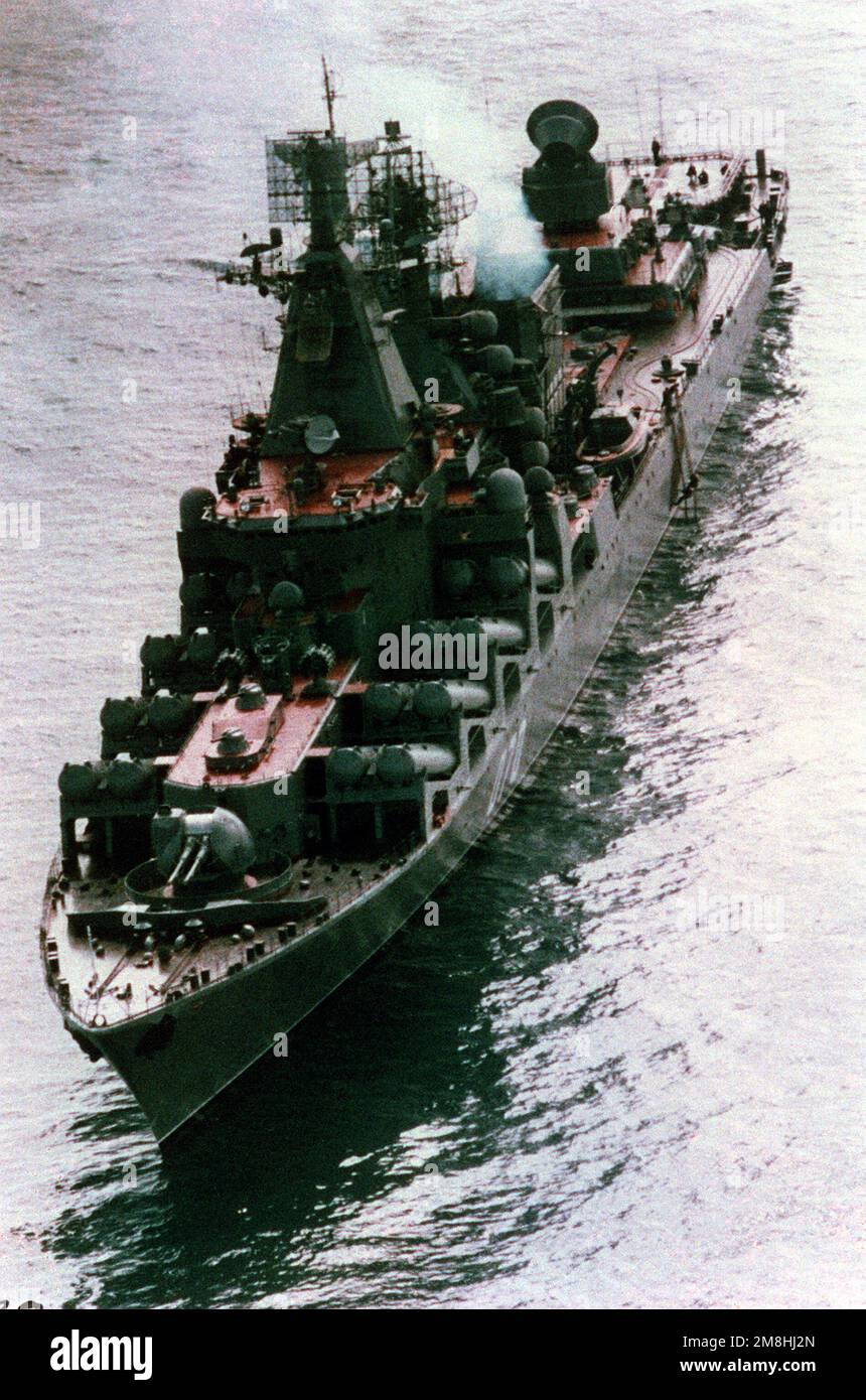 A bow view of the Russian Slava-class guided missile cruiser MARSHAL ...