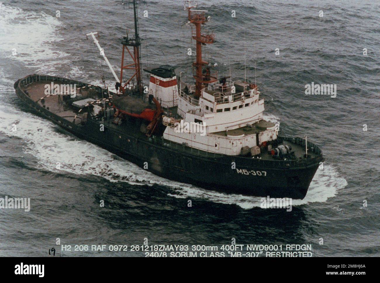 A starboard bow view of the Russian Sorum-class auxiliary ocean tug MB ...