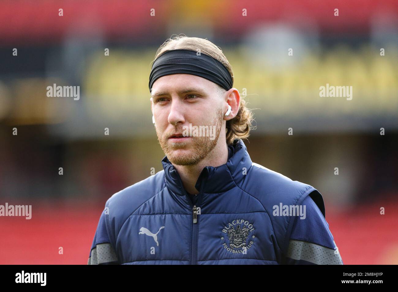 Josh Bowler #11 of Blackpool on arrival during the Sky Bet Championship ...