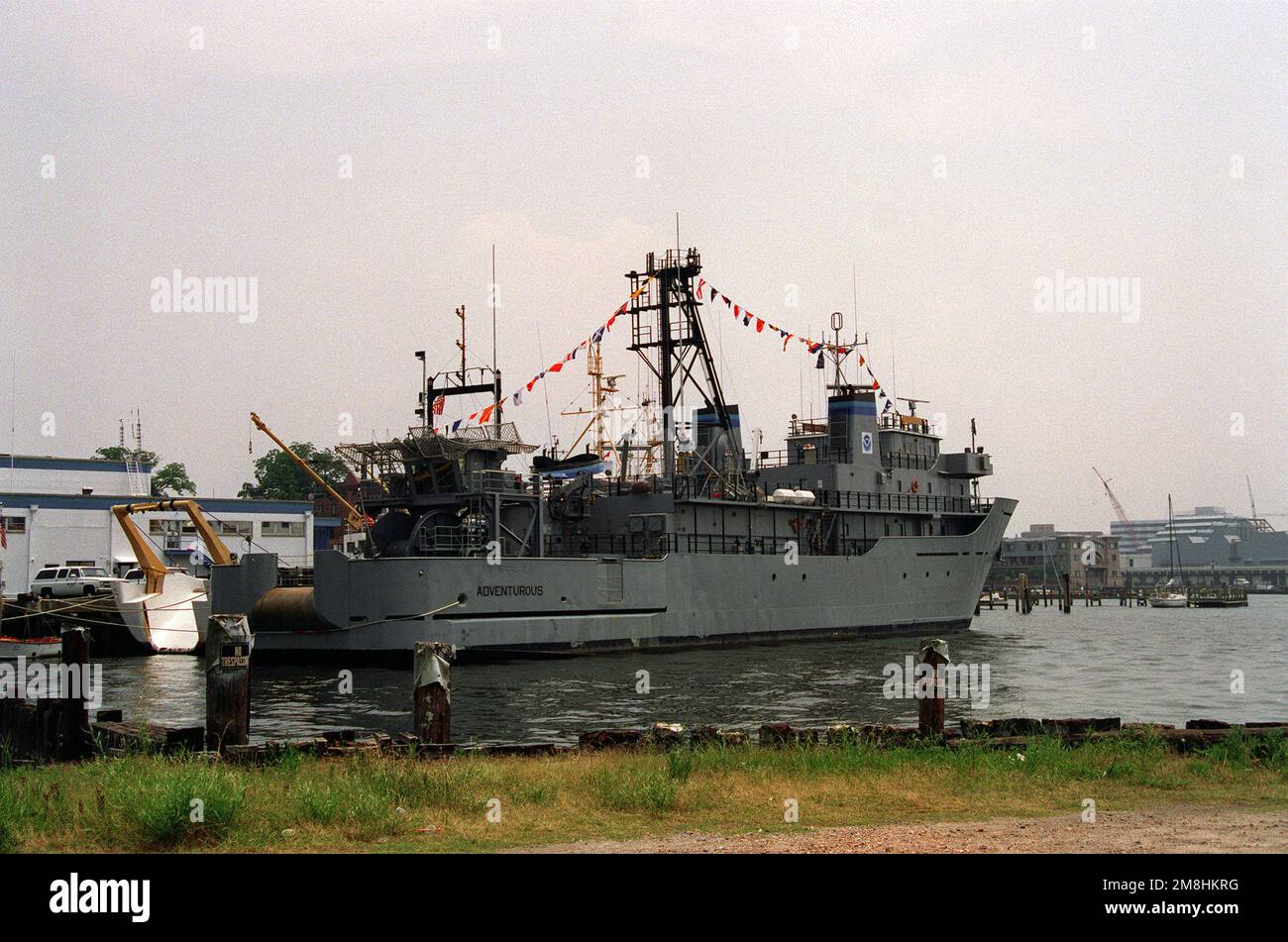 A starboard quarter view of the ocean surveillance ship USNS ...