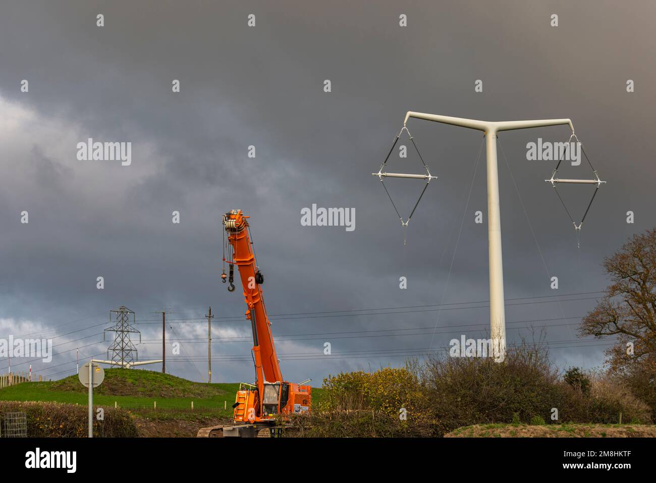 The new T pylons going from Hinkley point C to Avonmouth Stock Photo ...