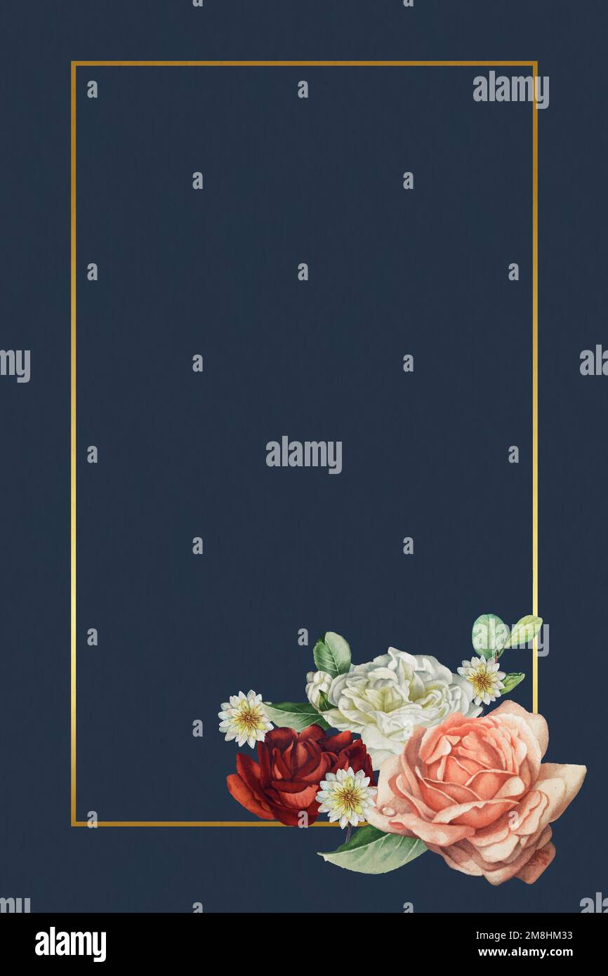 Floral gold frame on blue background vector Stock Vector Image & Art ...