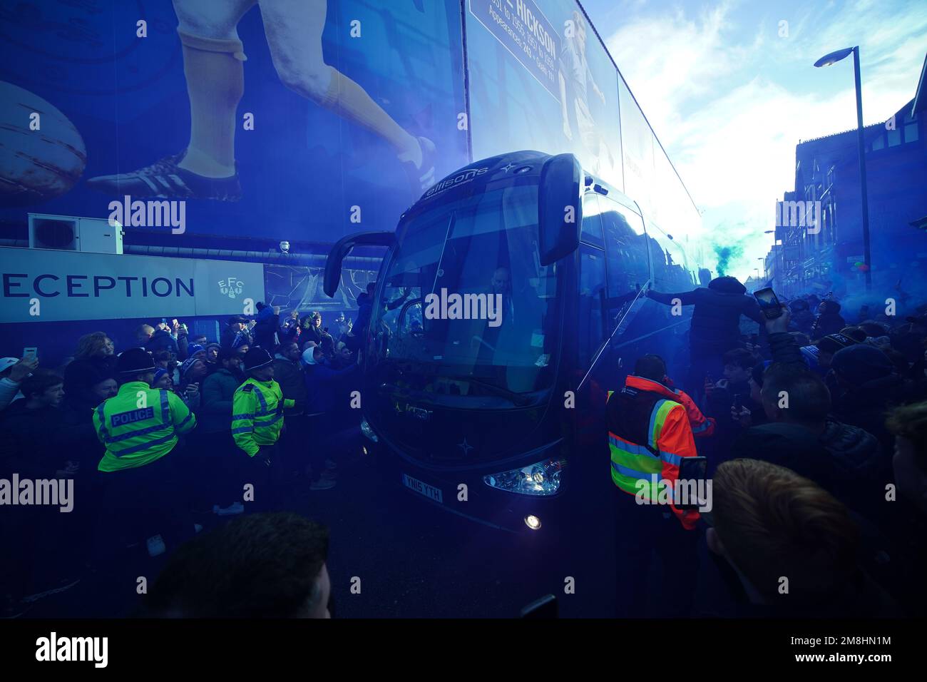Police escort the team buses prior to the Premier League match at ...