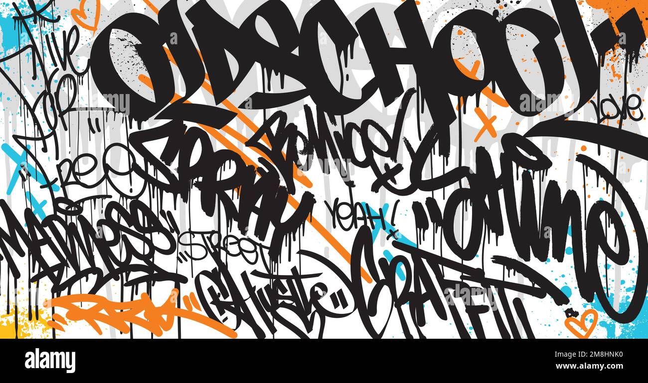 Abstract graffiti art background with scribble throw-up and tagging ...