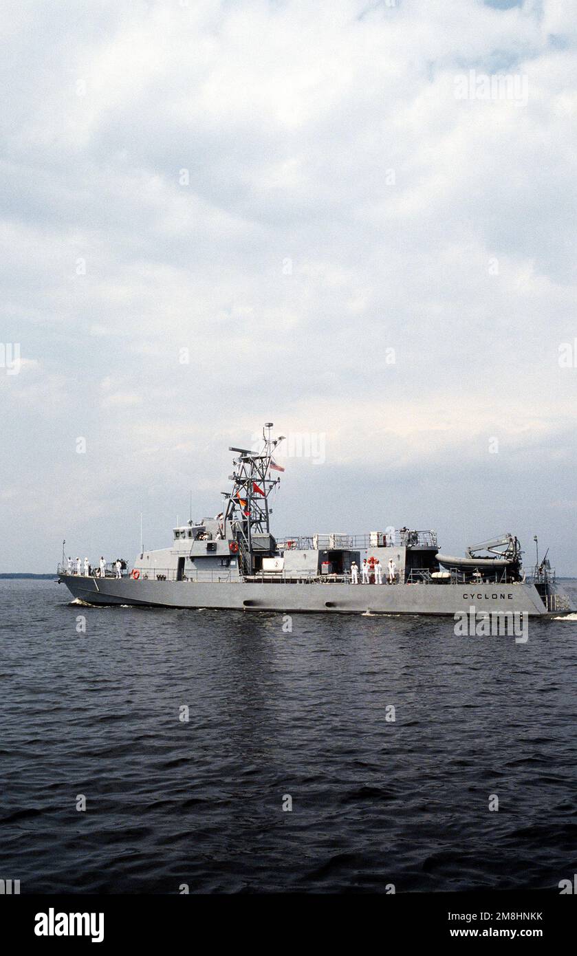 A port quarter view of the bridge and mast of the coastal patrol ship ...