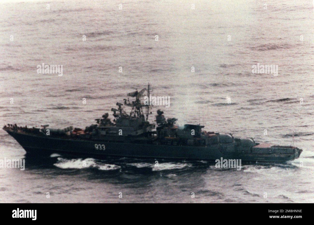 Aerial port quarter view of the Russian Northern Fleet Krivak II Class ...