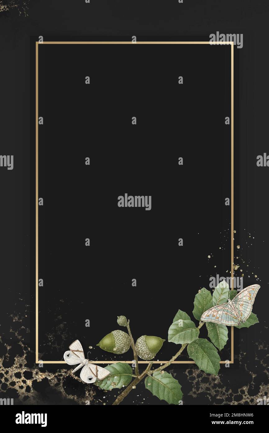 Hand drawn oak leaf pattern with rectangle gold frame on background vector Stock Vector Image ...