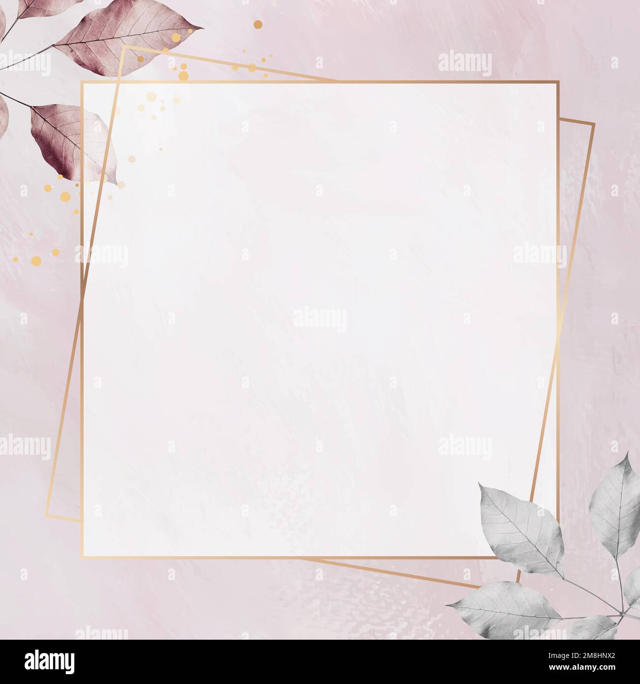 Gold frame with foliage pattern on marble textured background vector ...