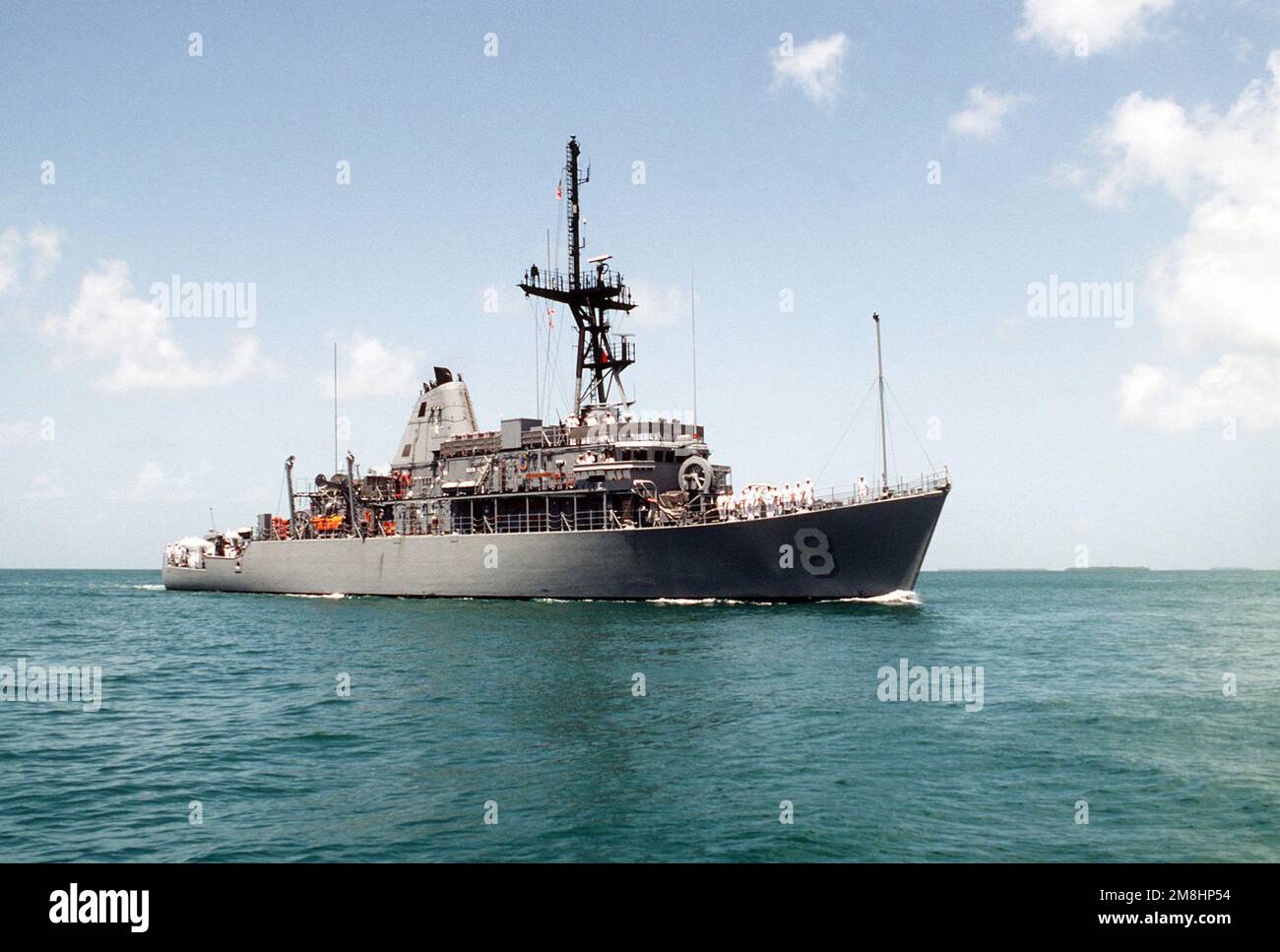 A starboard bow view of the mine countermeasures ship USS SCOUT (MCM-8 ...