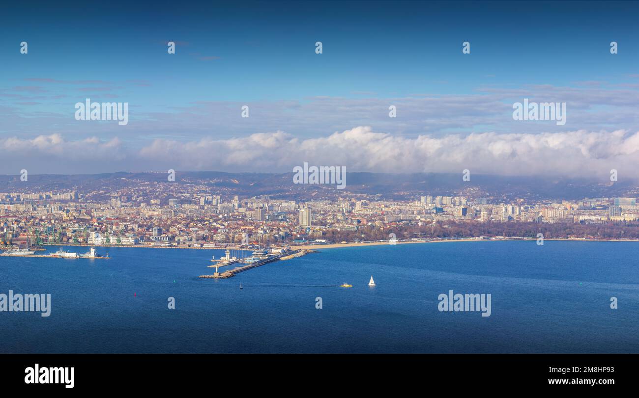 Panoramic cityscape view of Varna city, Bulgaria. Aerial panorama of ...