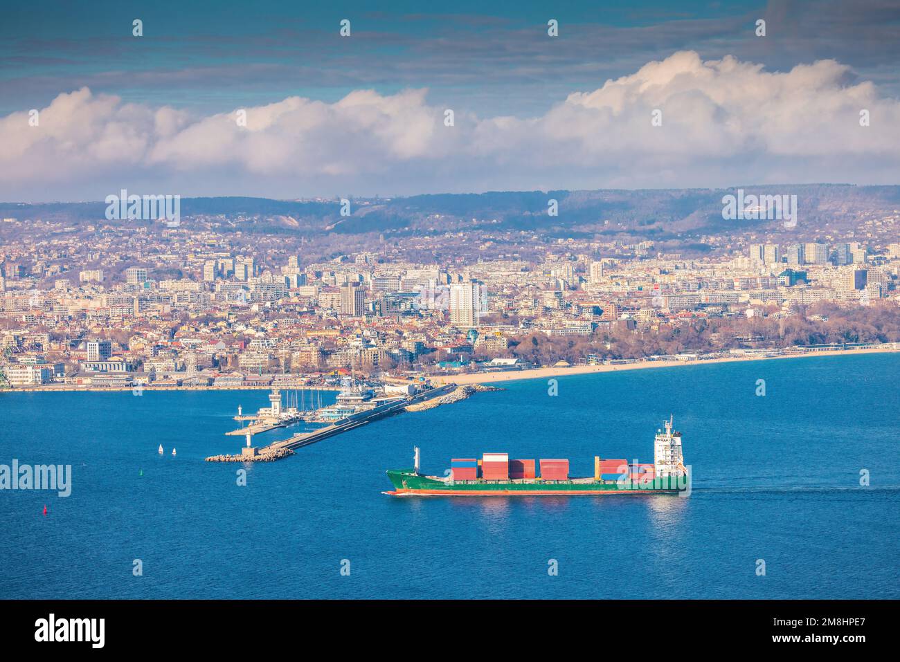 Panoramic cityscape view of Varna city, Bulgaria. Aerial panorama of ...