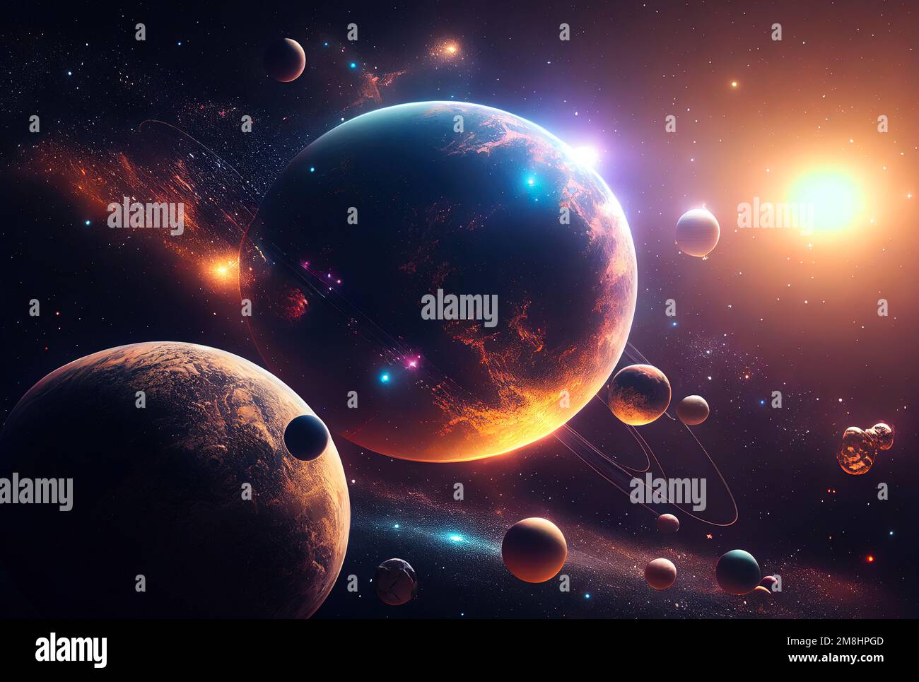 abstract background of outer space with ultra bright stars and comets ...