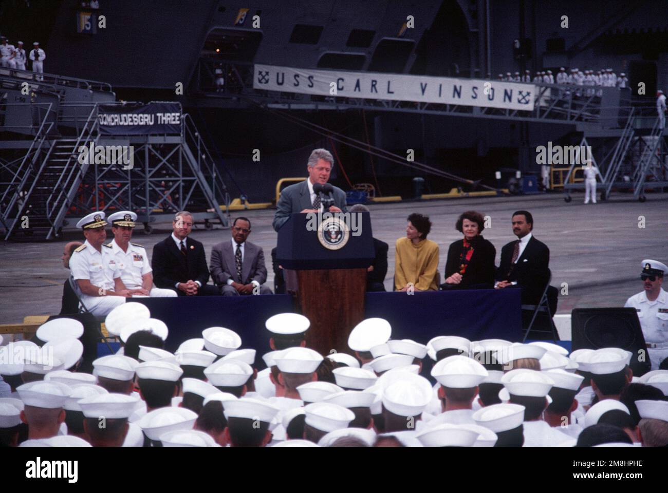 President William Jefferson Clinton address sailors and civilians on ...