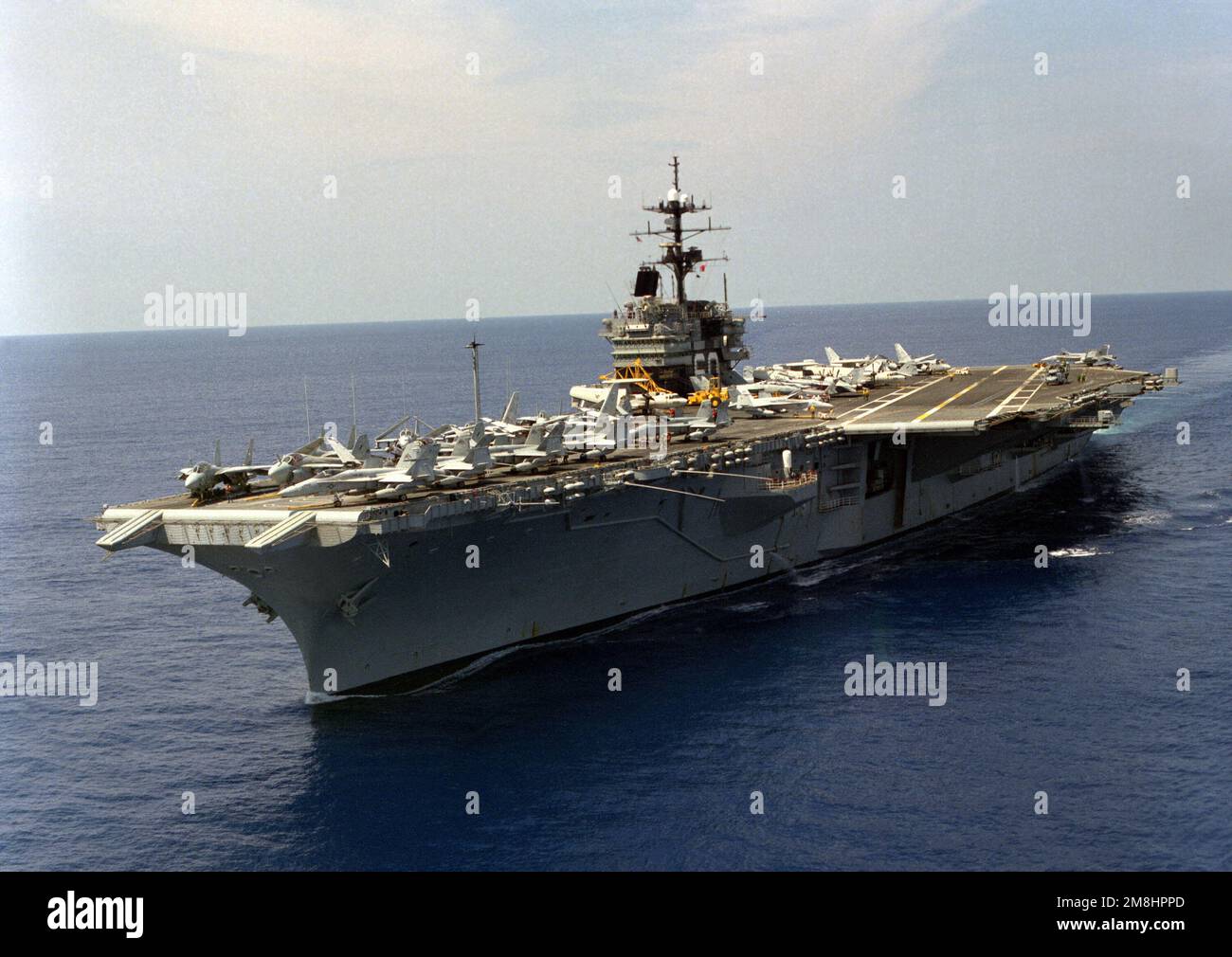 A port bow view of the aircraft carrier USS SARATOGA (CV-60) underway ...