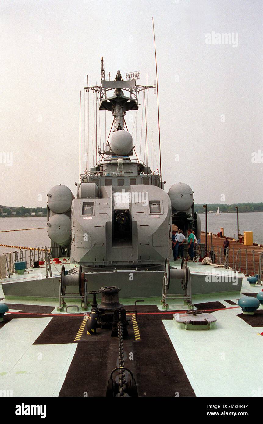 A view of the AE-176 76.2mm/59 caliber dual-purpose gun on the bow of ...