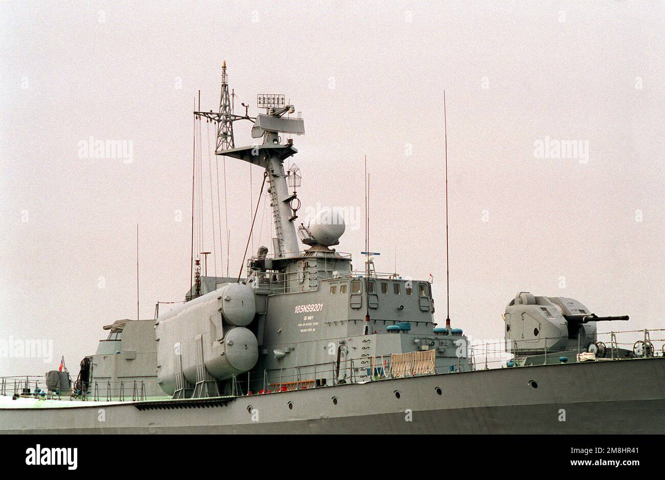 A view of the super structure of the USNS HIDDENSEE (185NS9201) while ...