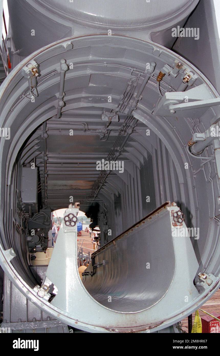 An interior view of the No. 4 launch tube for the P-15 SS-N-2c Styx SSM ...