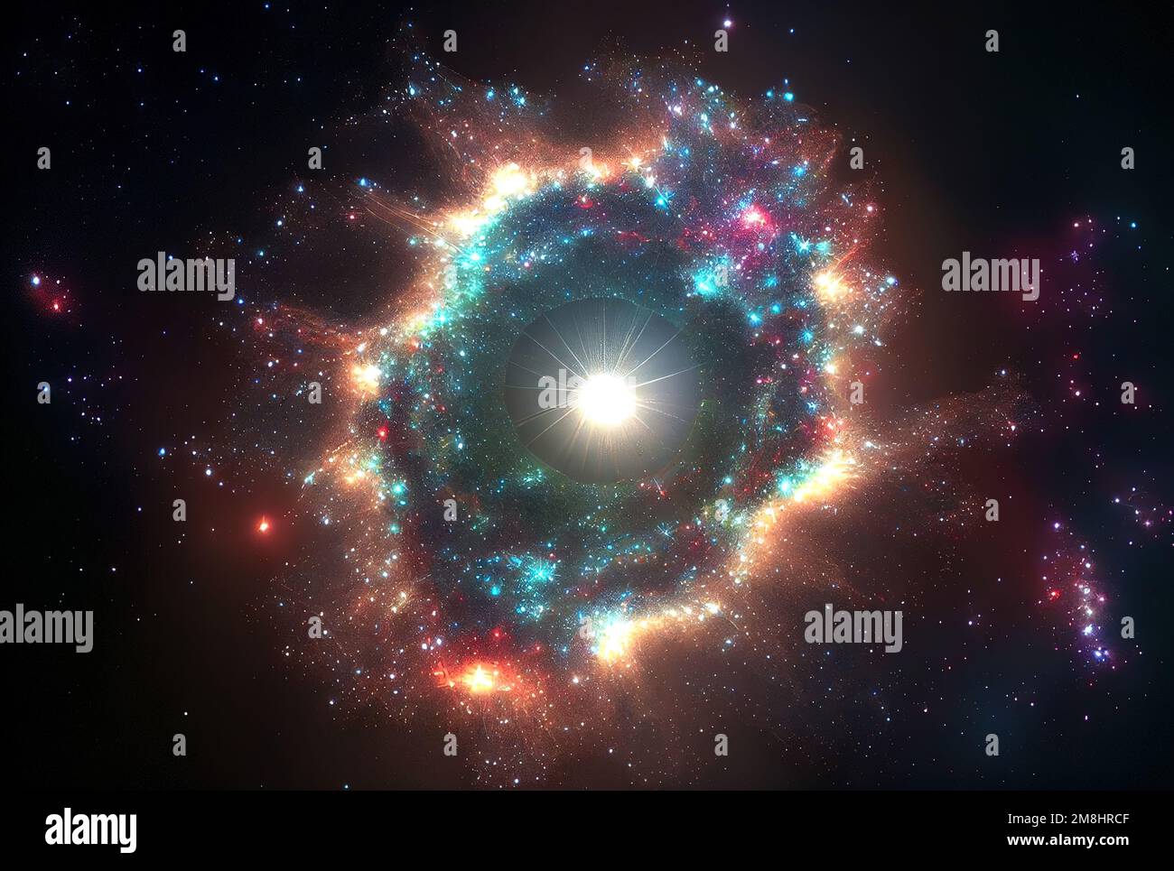 abstract background of outer space with ultra bright stars and comets ...