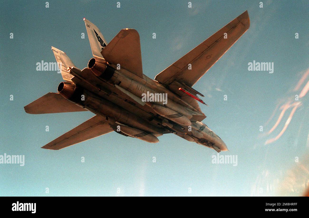 Air to air right underside view of an F-14B Tomcat aircraft of Fighter ...