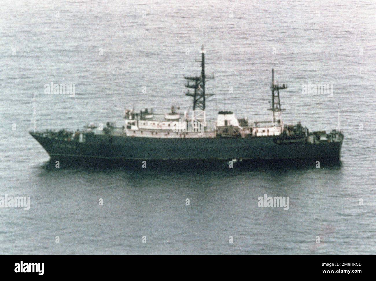 Aerial port side view of the Russian Navy Vishuaya class intelligence ...
