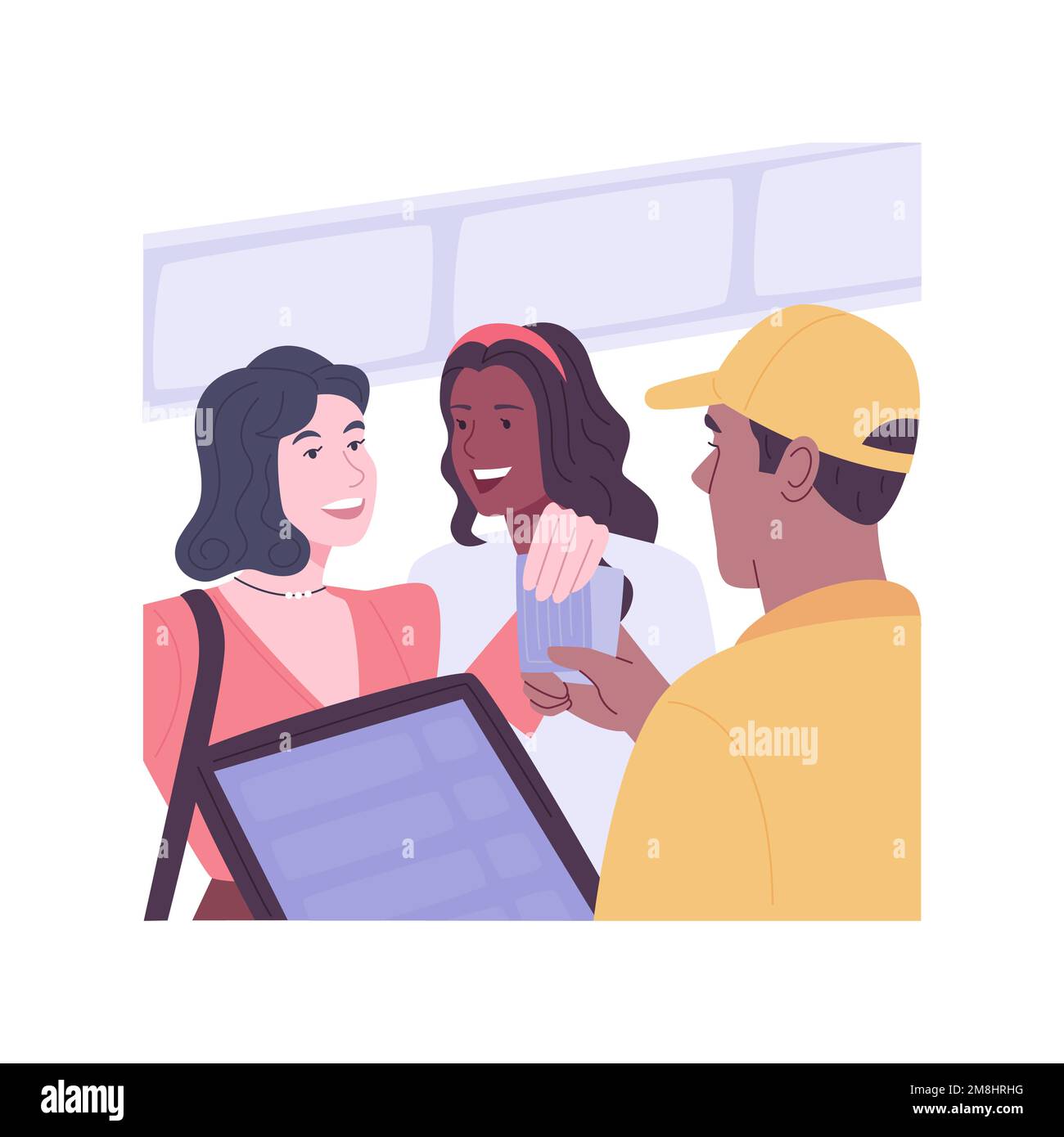 Getting tickets isolated cartoon vector illustrations. Girls buy ...