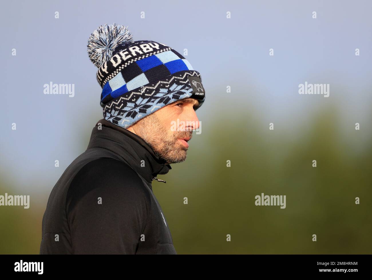 Derby County manager Paul Warne on the pitch before the Sky Bet League ...