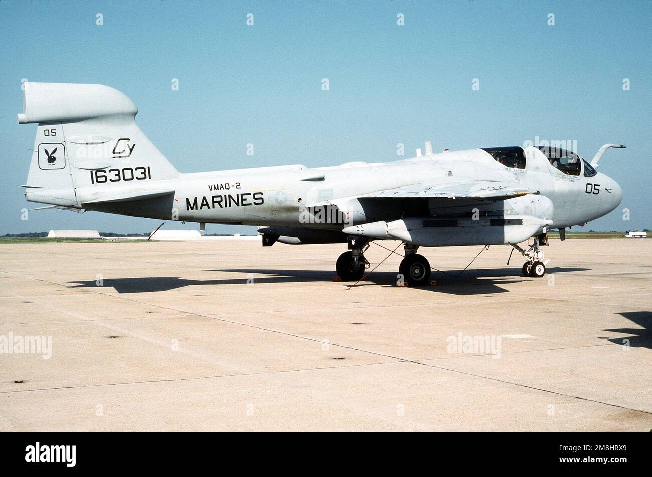 A right rear view of an EA-6B Prowler aircraft of Marine Tactical ...